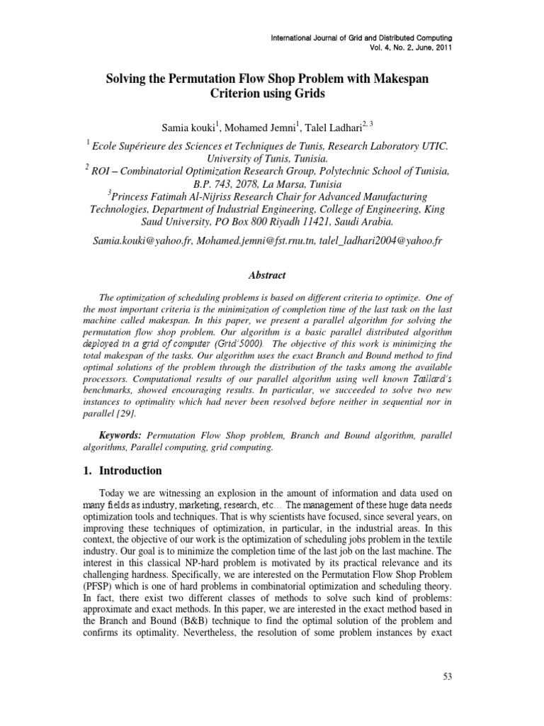 Solving The Permutation Flow Shop Problem With Makespan Criterion Using Grids | PDF | Parallel ...
