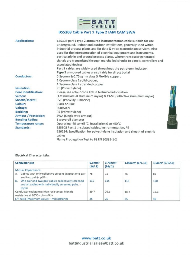 Batt Cable - Instrumentation Cables | PDF