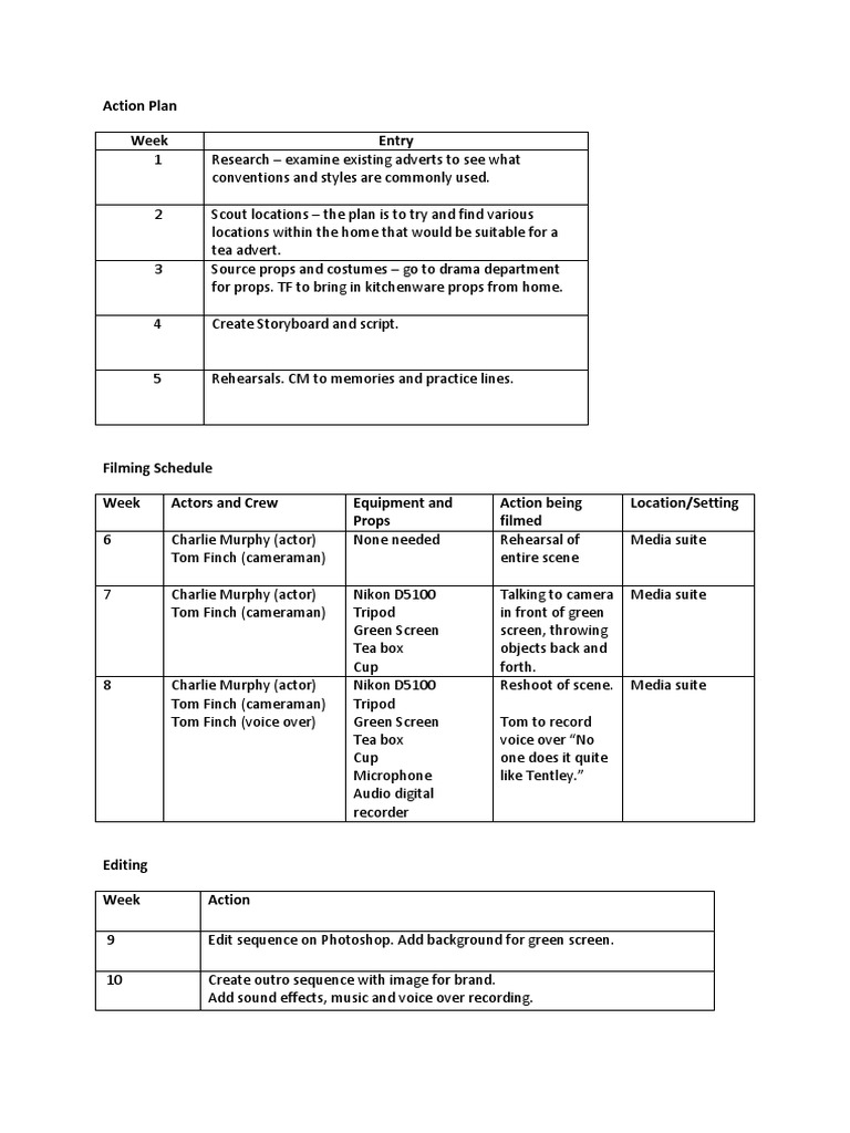 Charlie and Tom Schedule | PDF