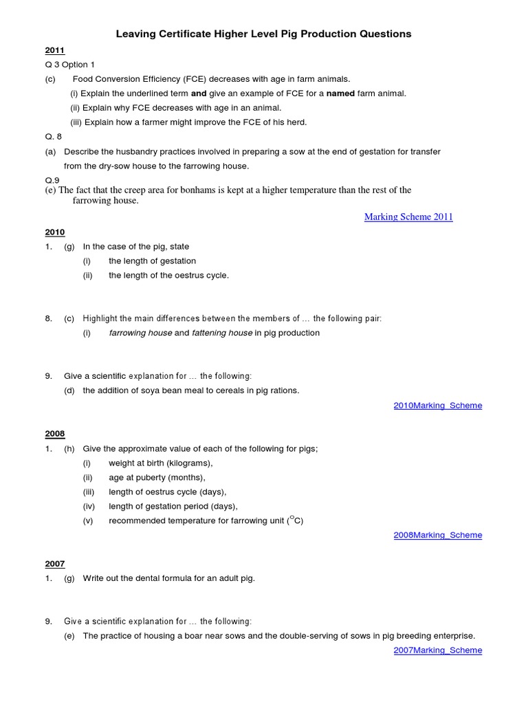 Pig Production Questions | PDF | Domestic Pig | Sheep