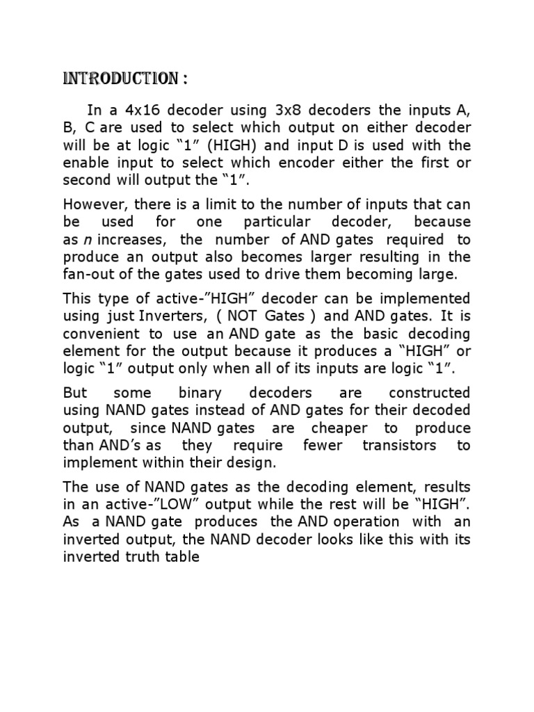 Introduction 4x16 Decoder | PDF | Computers