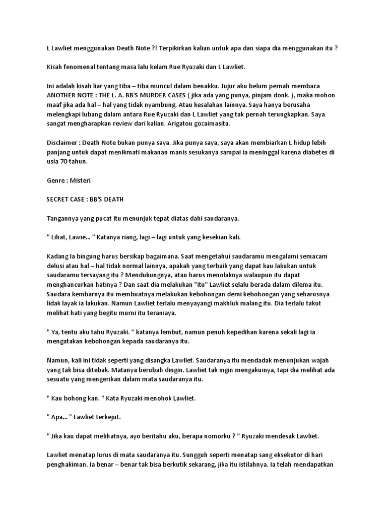 Another Note The Los Angeles BB Murder Case (Indonesia Resume) | PDF