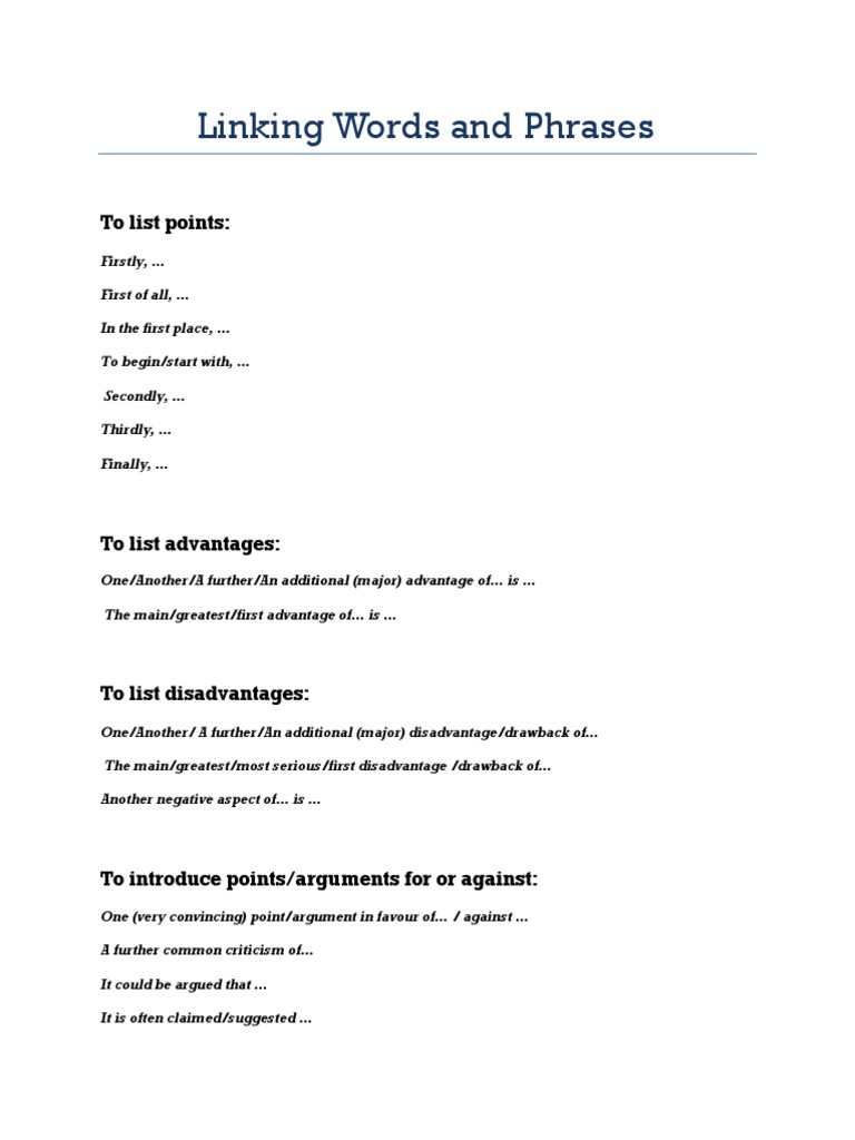 Linking Words and Phrases | PDF | Language Arts & Discipline | Foreign ...