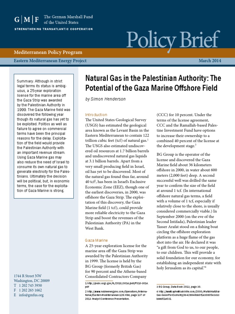 Natural Gas in The Palestinian Authority: The Potential of The Gaza ...