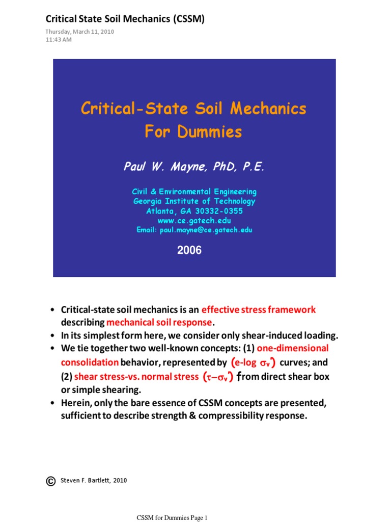 Critical State Soil Mechanics (CSSM) | PDF | Chemical Product Engineering | Continuum Mechanics