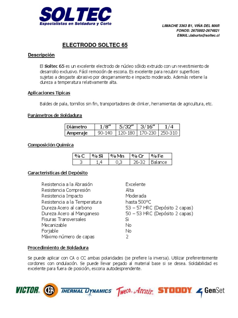 Electrodo SOLTEC 65 | PDF