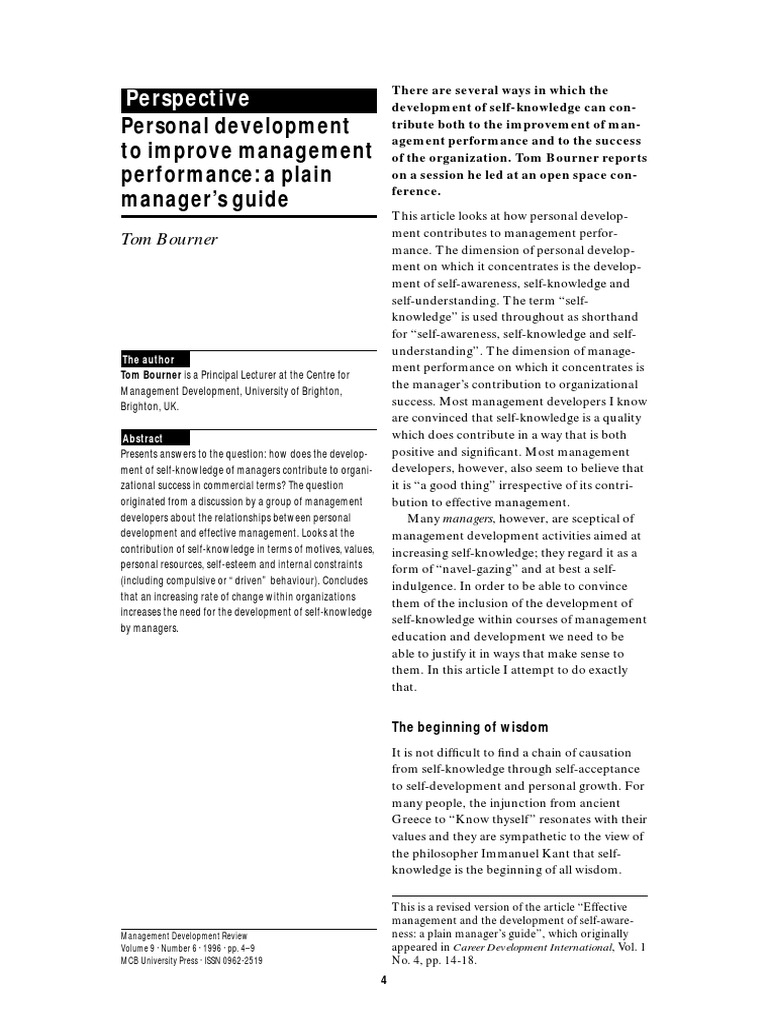Personal Development To Improve Management Performance | PDF | Personal ...