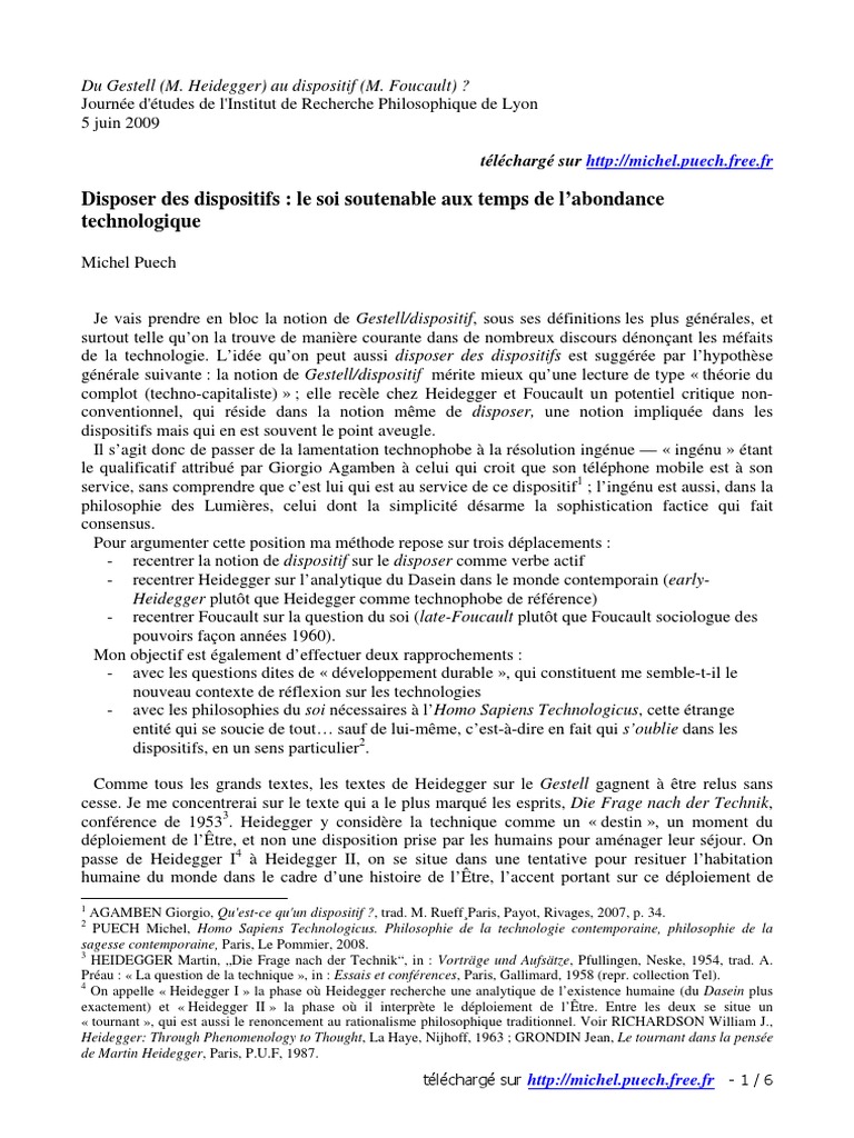 Du Gestell (Heidegger) Au Dispositif (Foucault) - M Puech | PDF ...