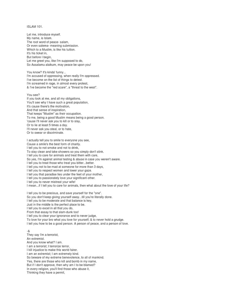 Islam 101 (Poem) | Abrahamic Religions | Qur'an