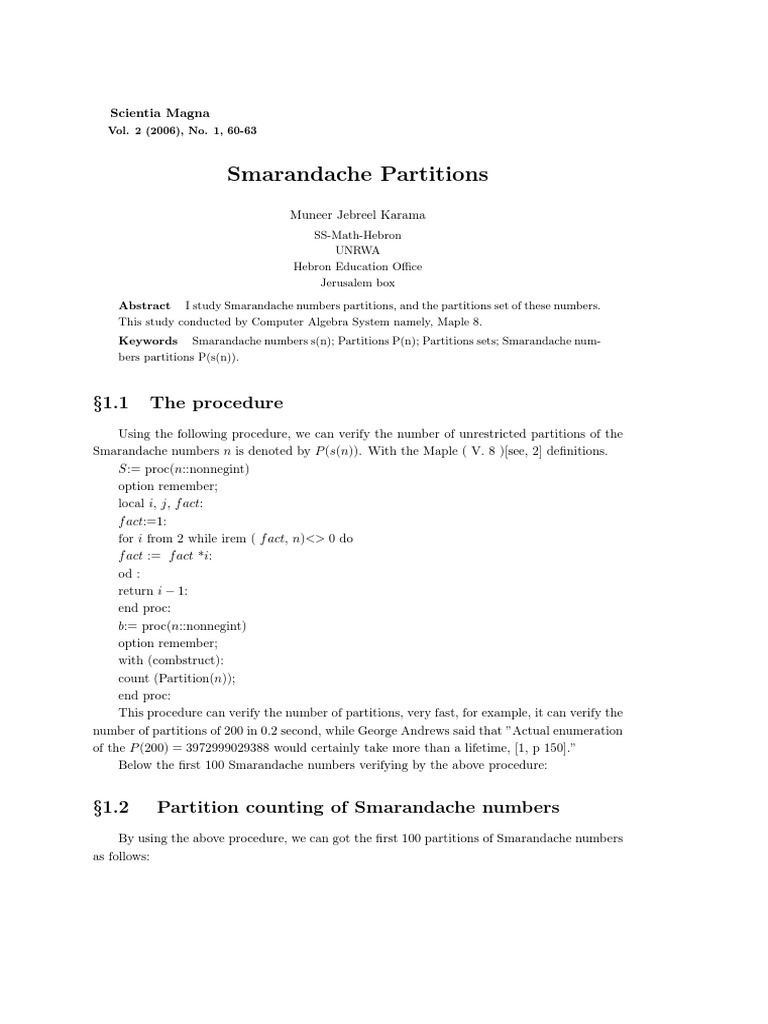 Smarandache Partitions | PDF | Algebra | Teaching Mathematics