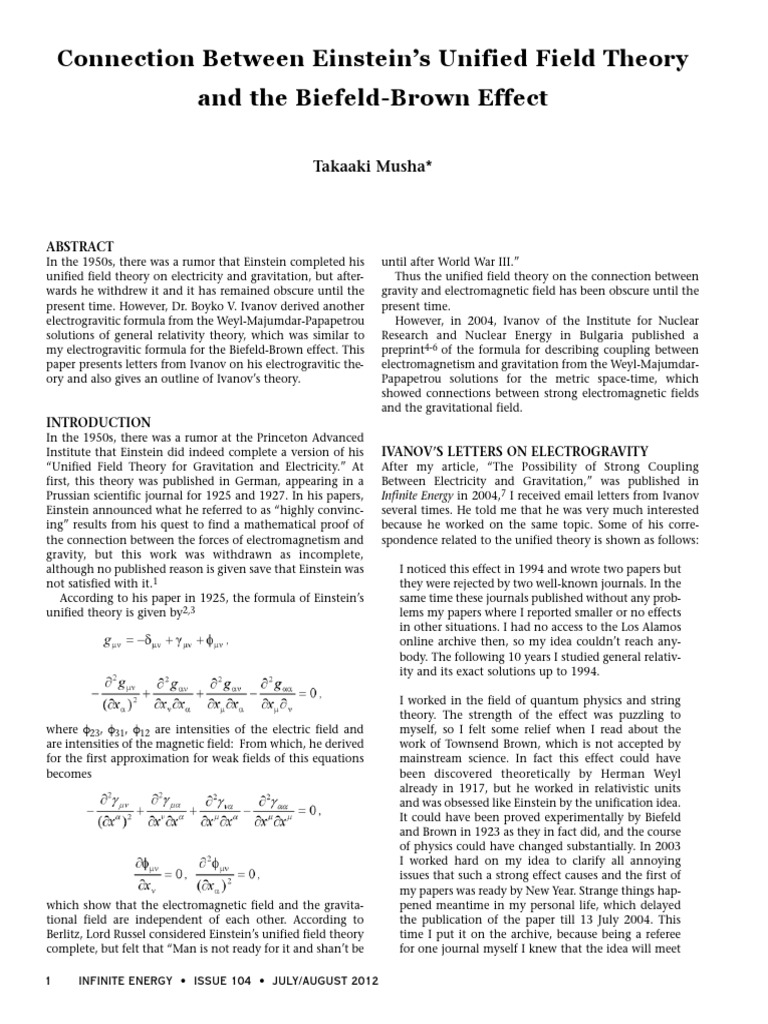 Einsteins Unified Field Theory & Biefeld-Brown Effect | PDF | Field ...