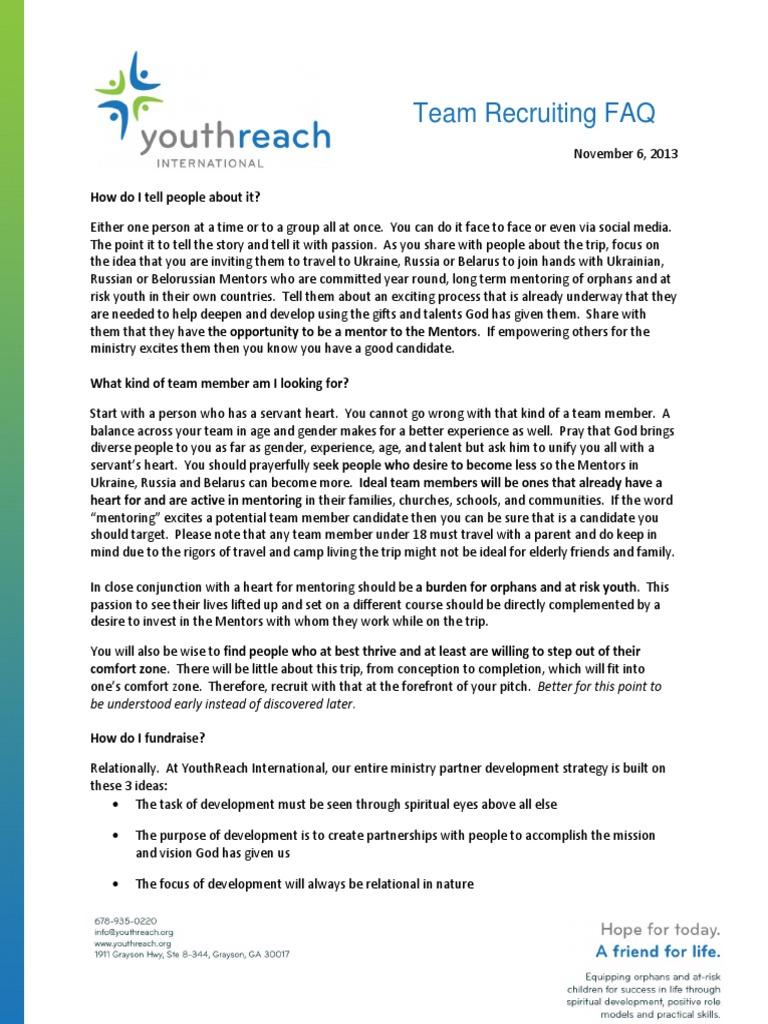 2014 Team Recruiting FAQ | PDF | Mentorship | God