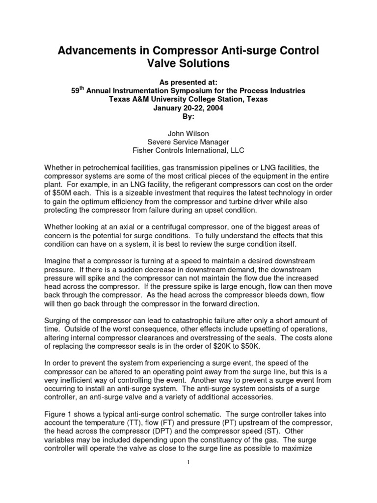Advancements in Compressor Anti-Surge Control Valve Solution | PDF ...