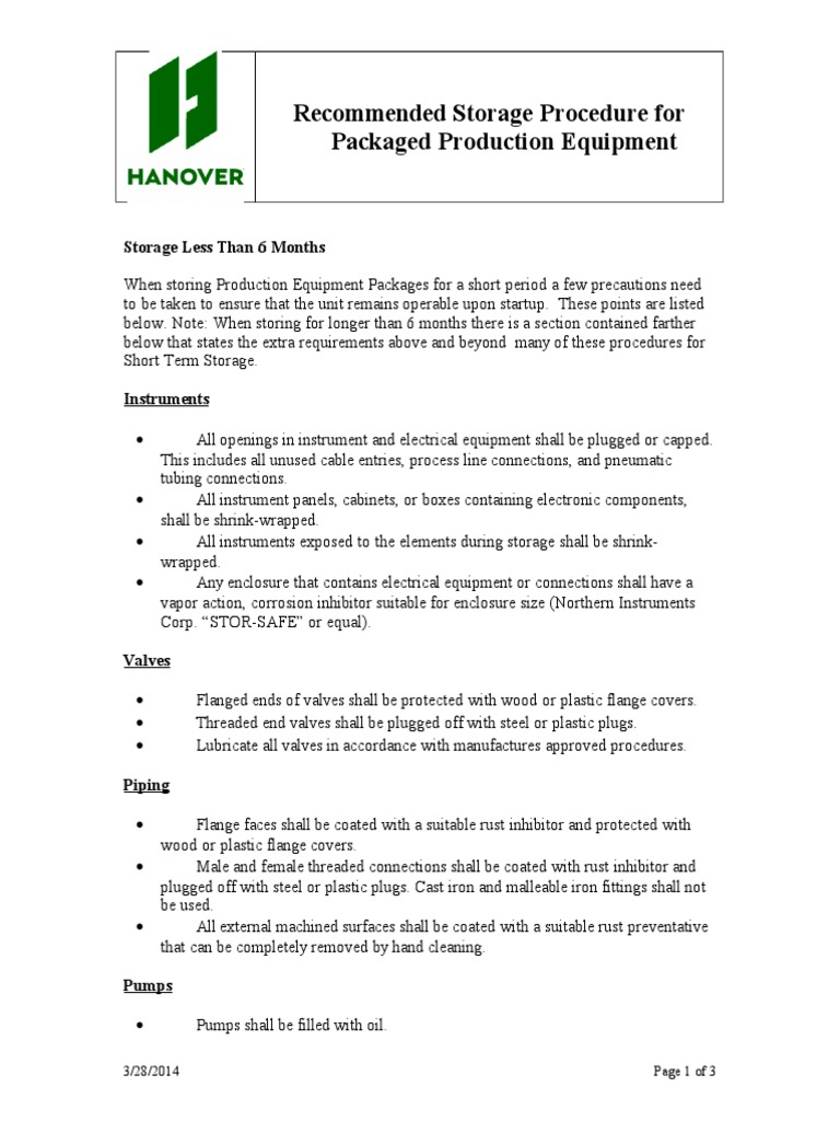 Equipment Storage Procedure | PDF | Rust | Pump