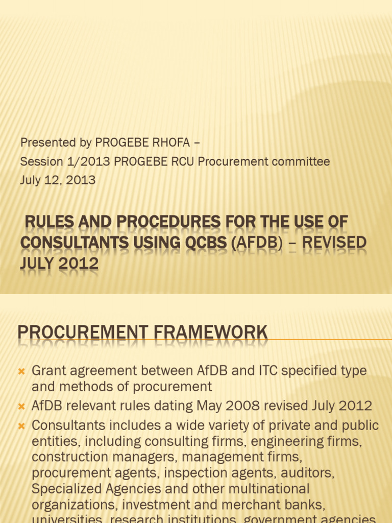 Rules and Procedures For The Use Consultants AFDB Summary of | PDF ...