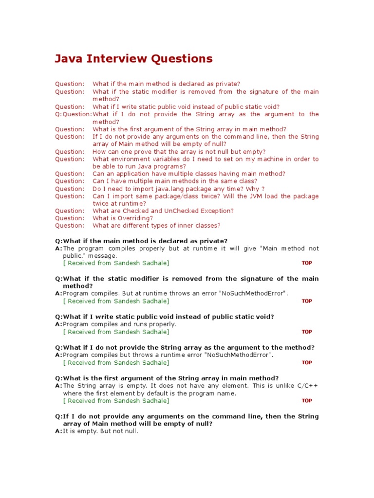 Java Interview Questions | PDF | Class (Computer Programming) | Method ...