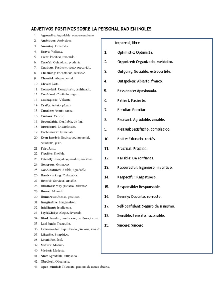 Adjetivos Positivos Sobre La Personalidad | PDF