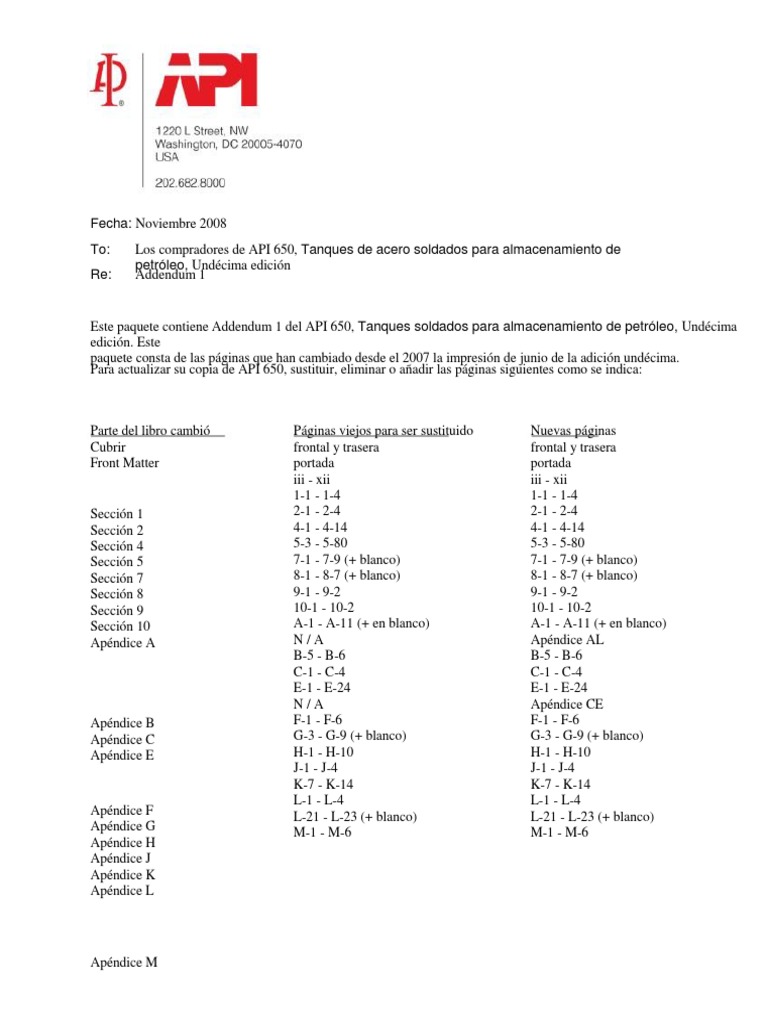 API 650 Addendum 1 - 2008.en - Es | PDF | Ingeniería de confiabilidad | Science