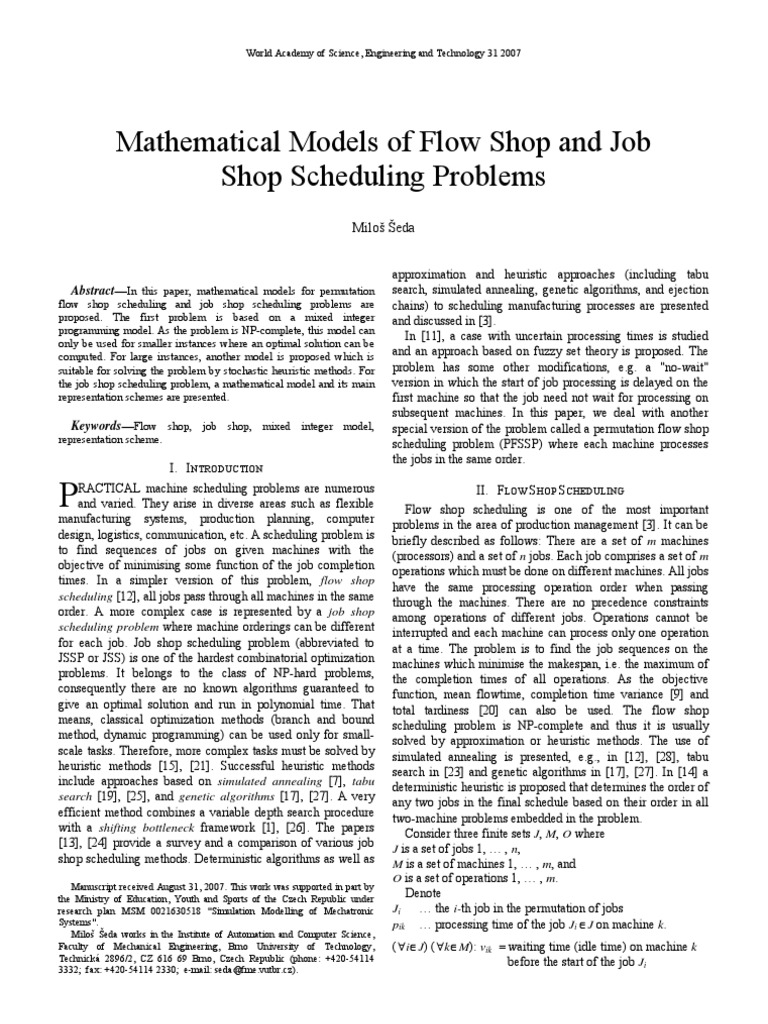 Job Shop Scheduling | PDF | Mathematical Optimization | Algorithms