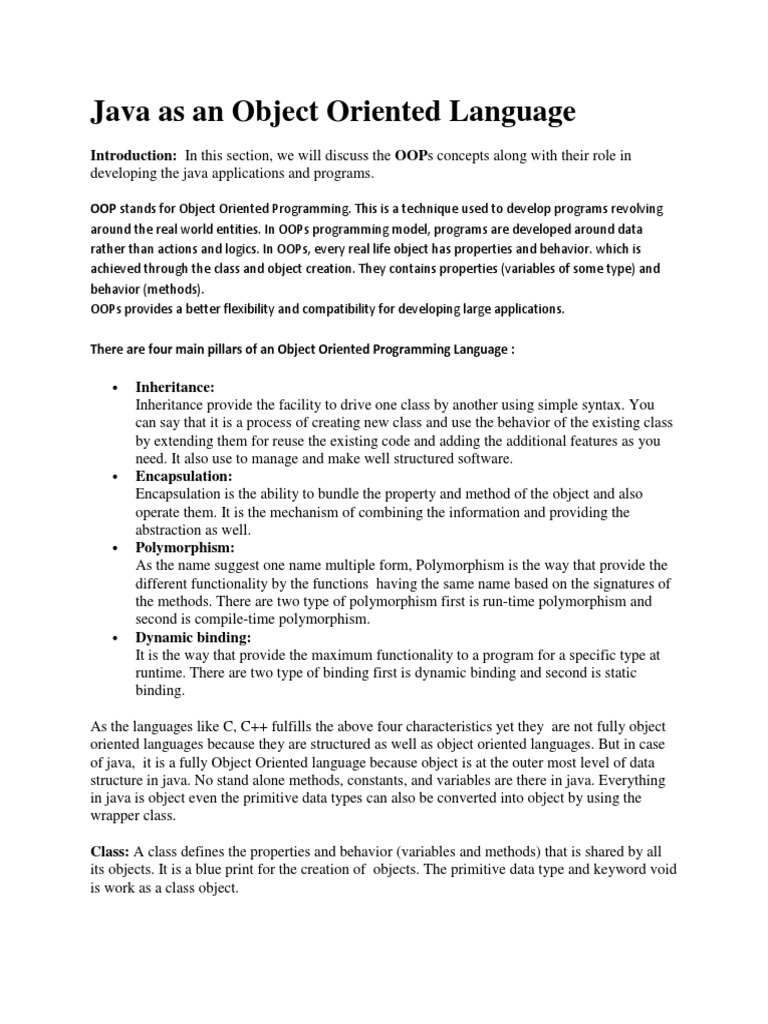 Java As An Object Oriented Language Pdf Method Computer Programming Class Computer