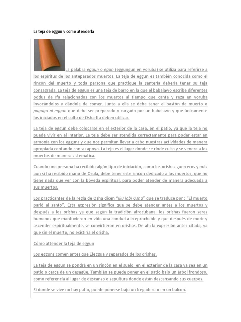 La Teja de Eggun y Como Atenderla | PDF | Religión y creencia | Bebidas