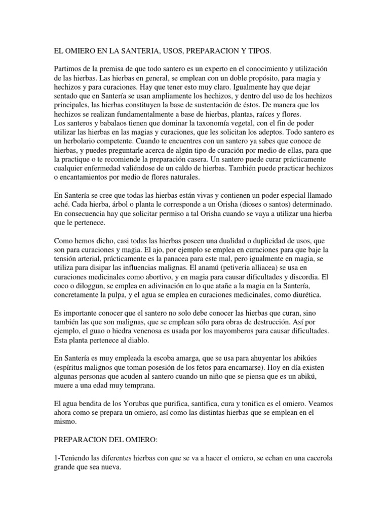 Usos y preparación del omiero en Santería | PDF | Ciencia y matemáticas