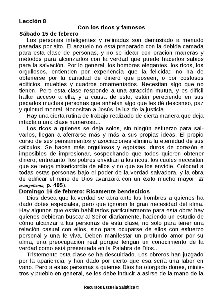 Elena White - Leccion 8 Eess | PDF | Amor | Verdad