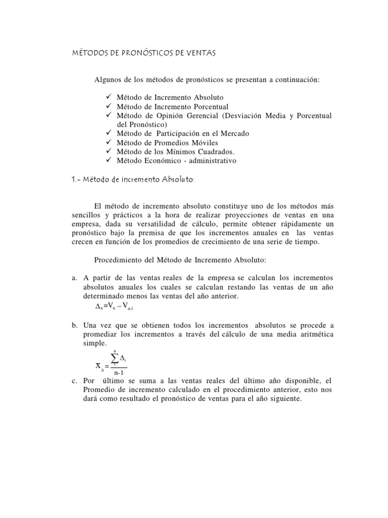 Metodos de Pronosticos de Ventas PDF | PDF | Media móvil | Presupuesto