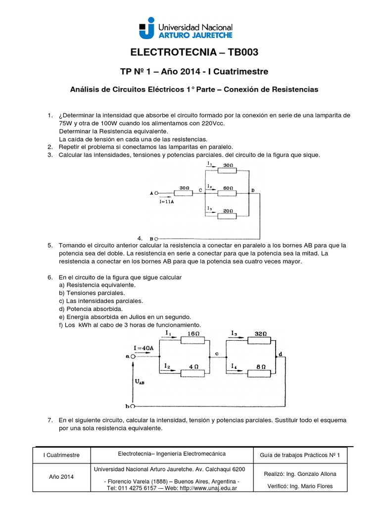 TP #1 - UTN° 2 Análisis de Circuitos 1 Parte - Conexión de Resistencias PDF | PDF