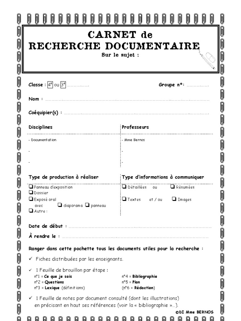 Carnet de Recherche 4e-3e | Document | Mise en page