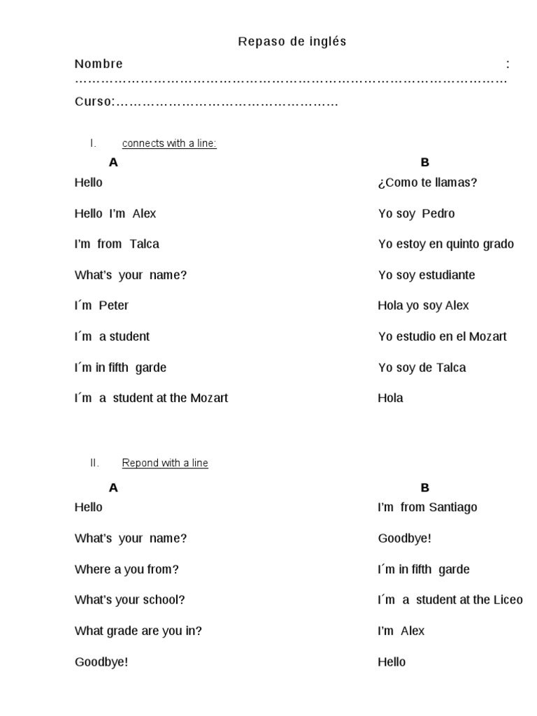 Prueba de Ingles 5° Basico | PDF