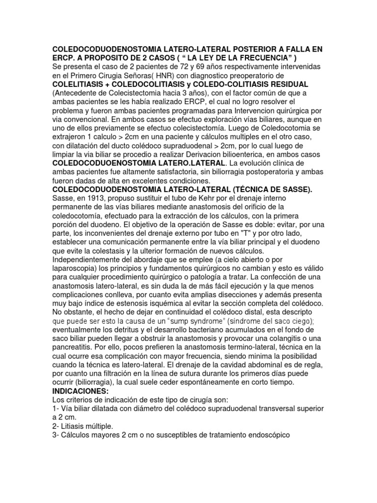 Coledocoduodenostomia Latero | PDF | Abdomen | Gastroenterología