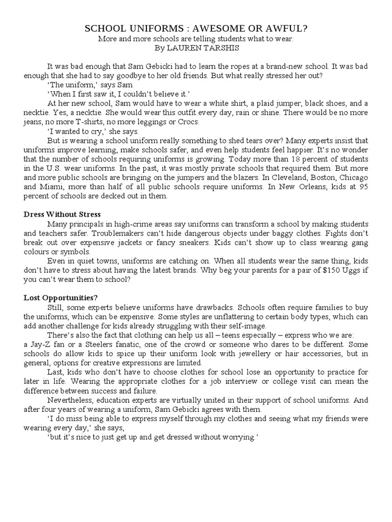 School Uniforms | PDF | Human Body | Uniforms