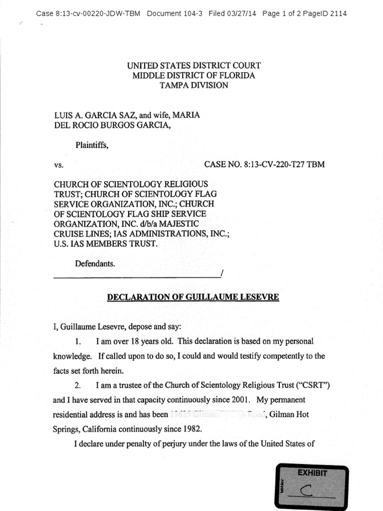 Garcia v. Scientology: Declaration of Guillaume Lesevre | PDF