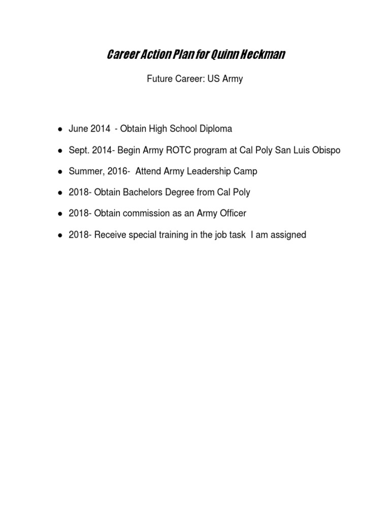 Quinn Heckman's Army Career Plan | PDF