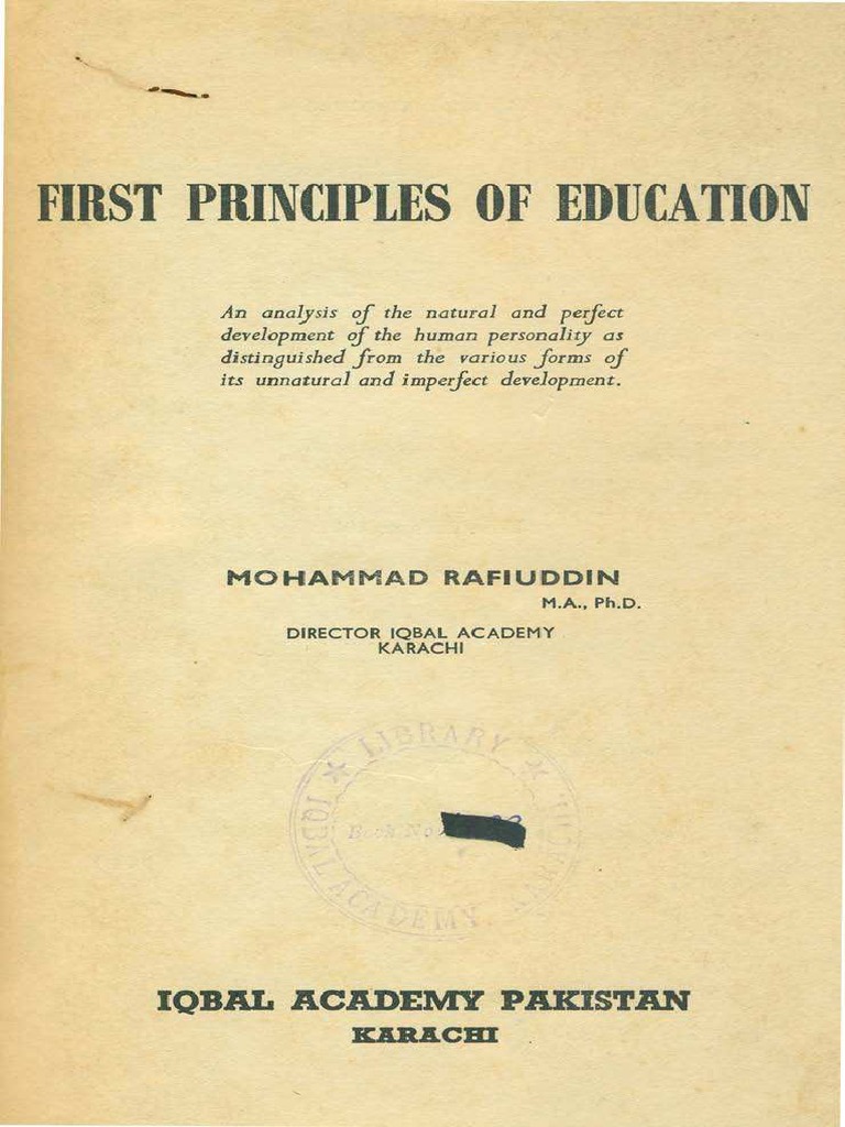 First Principles of Education by DR Muhammad Rafiuddin | PDF