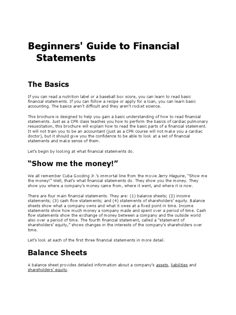 Beginners' Guide To Financial Statements: The Basics | PDF | Cash Flow ...