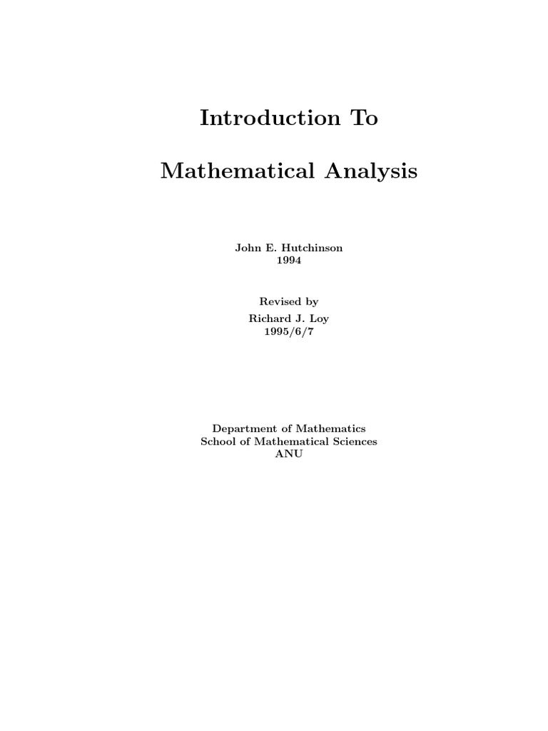 Introduction to Mathematical Analysis | PDF