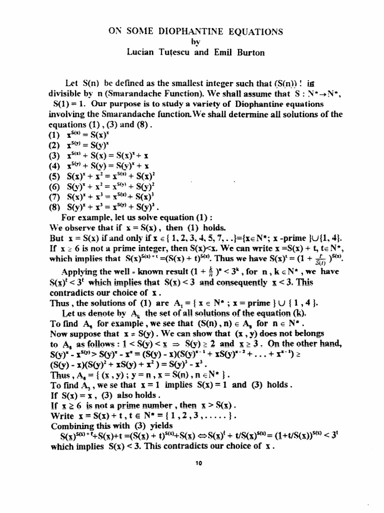 On Some Diophantine Equations Pdf Equations Logic