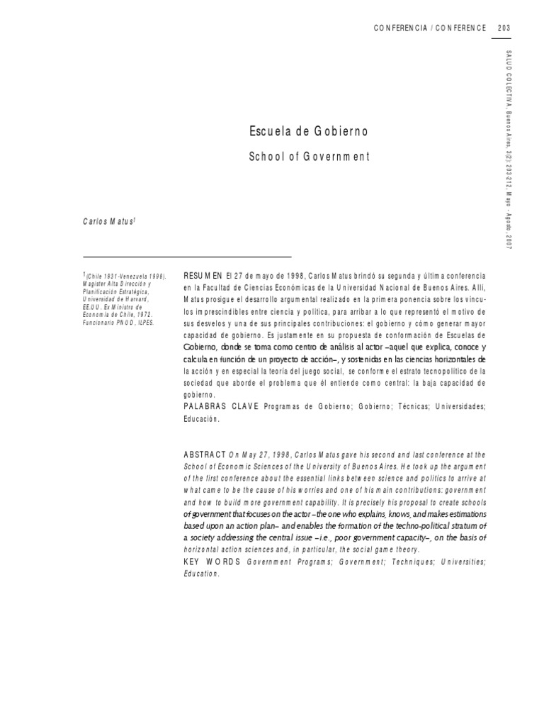 Escuela de Gobierno - Carlos Matus | PDF | Gobierno | Science