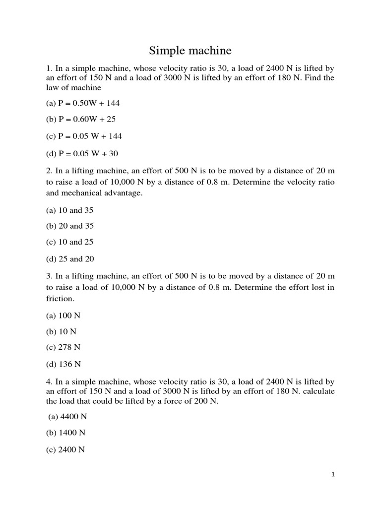 MCQ Questions From Simple Machine FINAL MODIFICATION | PDF | Classical ...