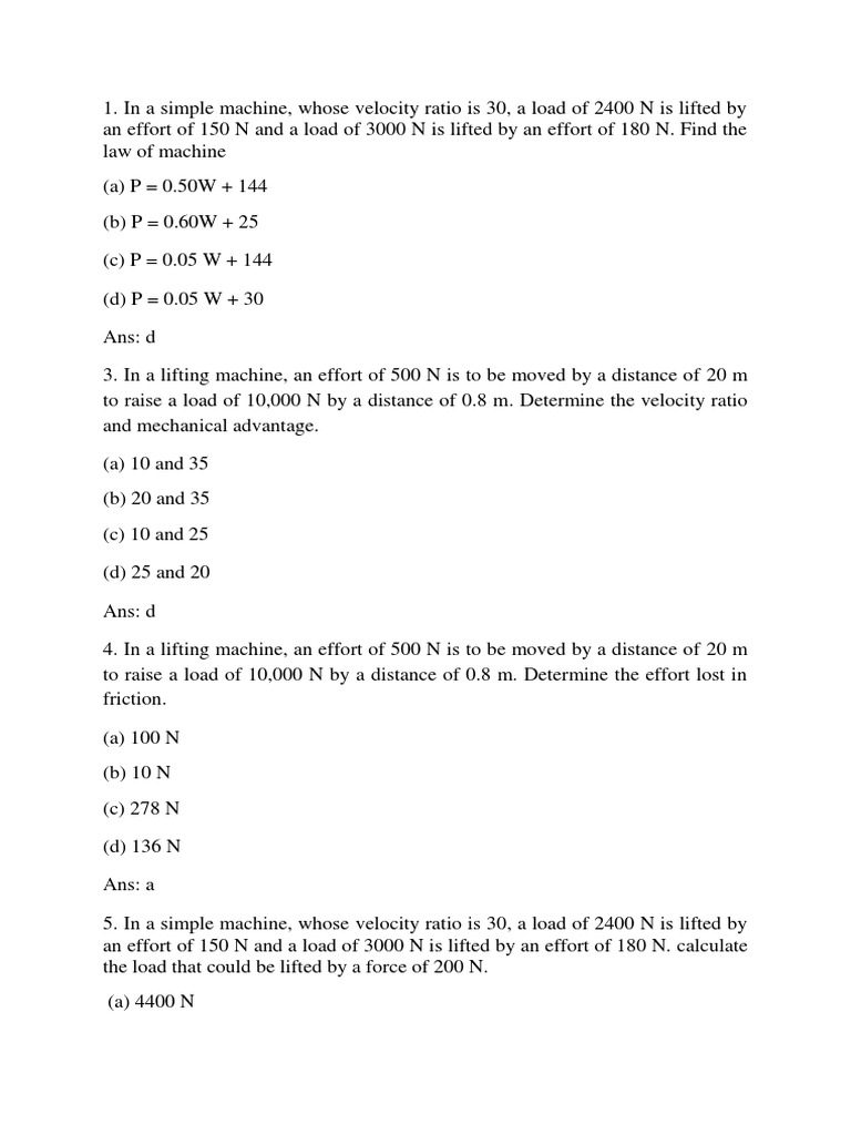 MCQ Questions From Simple Machine | PDF | Classical Mechanics | Machines