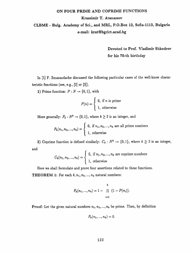 On Four Prime and Coprime Functions | PDF | Natural Number | Numbers