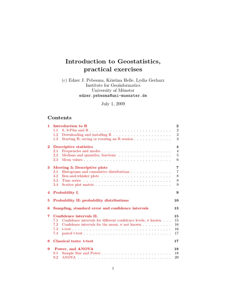Introduction To Geostatistics, Practical Exercises | PDF