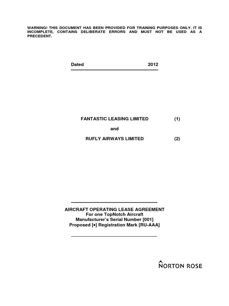 Aircraft Operating Lease Agreement 651 | Lease | Taxes