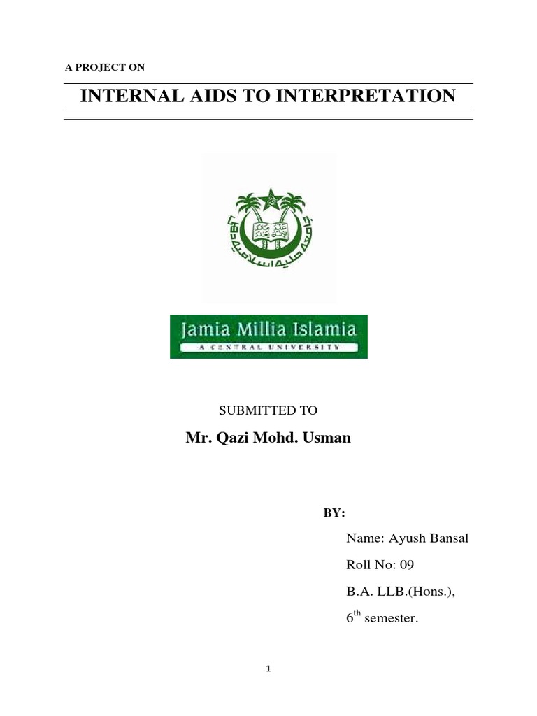 Internal Aids To Interpretation | PDF | Statutory Interpretation ...
