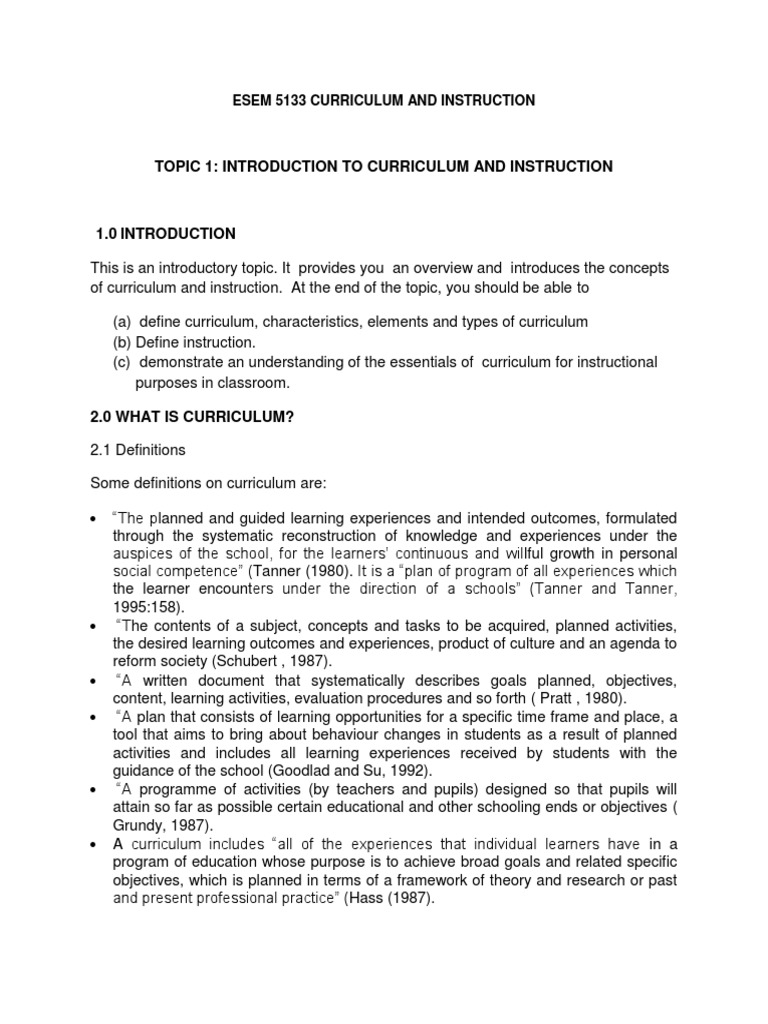 T1 Introduction To Curriculum and Instruction | PDF | Curriculum | Teachers