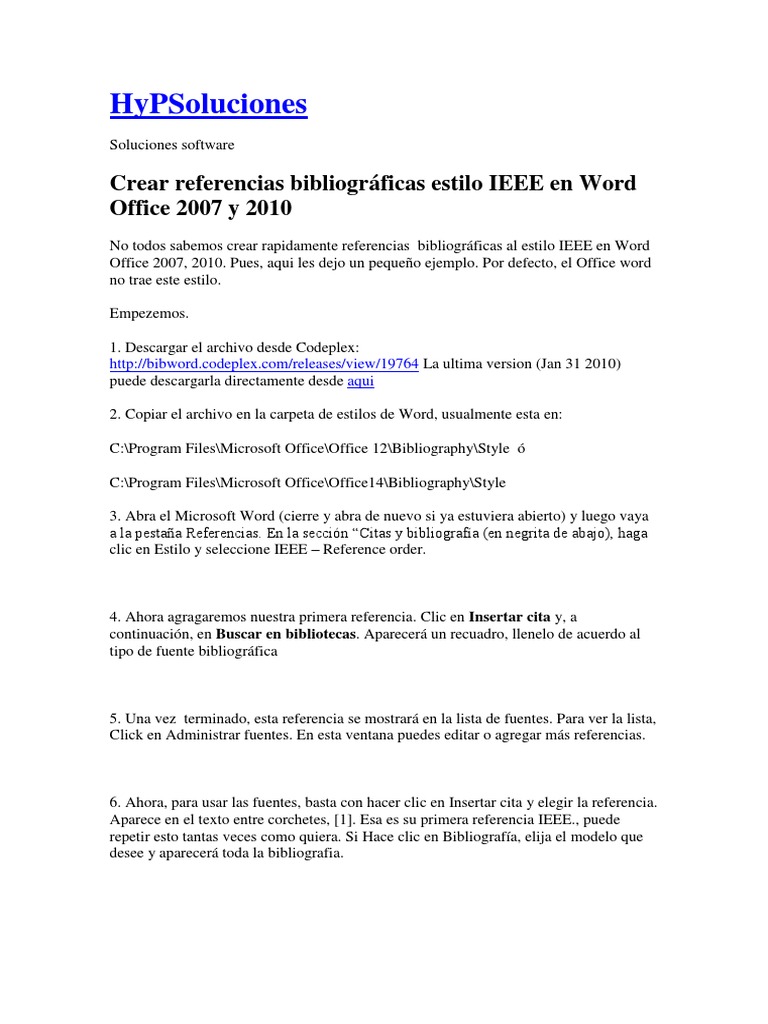 Crear Referencias IEEE en Word 2007/2010 | PDF | Microsoft Word ...