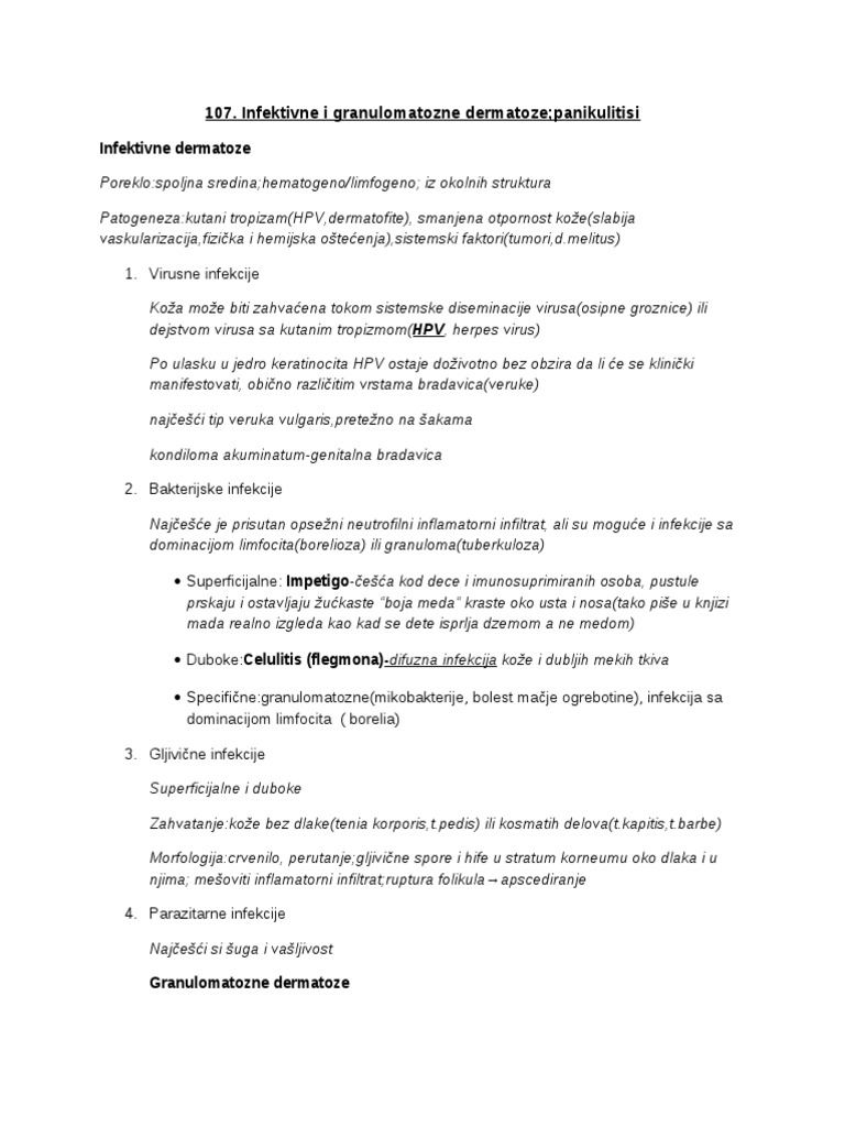 Infektivne I Granulomatozne Dermatoze, panikulitisiSelenaGajić26-10 | PDF
