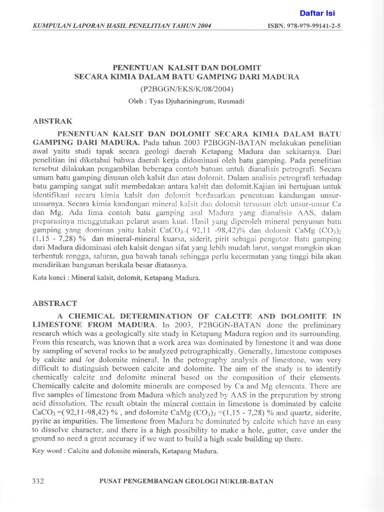 Penentuan Kalsit Dan Dolomit Secara Kimia Dalam Batu Gamping Dari ...